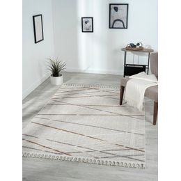 Teppich "Luana 1, LAGERR&Auml;UMUNG", beige (cream, hellgrau, braun), B:140cm H:10mm L:200cm, Polyester, MyFlair M&Ouml;BEL & ACCESSOIRES, Teppiche, Teppich, Kurzflor, Sisal Optik, Hoch-Tief Effekt, mit Fransen, besonders weich