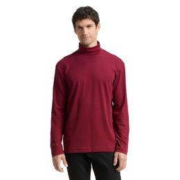 Langarmshirt Tom Tailor, Herren, Gr. S, cabarnet bordeaux rot, Single Jersey, Obermaterial: 95% Baumwolle, 5% Elasthan, unifarben, regular fit normal, Rundhals, gerader Abschluss, Shirts Langarmshirt, mit Rollkragen