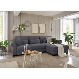 Ecksofa ED EXCITING DESIGN "Angelina L-Form", grau (dunkelgrau), B:318cm H:93cm T:197cm, 92% Polyester, 8% Nylon, Sofas, Ecksofa, mit Bettfunktion, Bettkasten & 5 Zierkissen