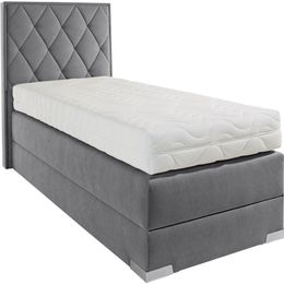 Boxspringbett, grau (dunkelgrau), B:100cm L:212cm, Bezug der Obermatratze: 100% Polyester, Bezug abnehm- und waschbar bis 60C;Unterbox und Kopfteil: Microvelours-Bezug (100% Polyester), Westfalia Schlafkomfort, Komplettbetten, Boxspringbett