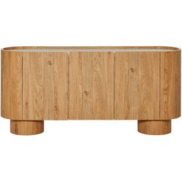 Sideboard Jahnke "CIRCO SB 160", montana eiche, marmor wei&szlig;, B:160cm H:74,3cm T:38,4cm, Holzwerkstoff, Sideboards, Sideboard, Sideboard, 3-t&uuml;rig, gerundetes Design, Marmor-Look, Breite 160 cm