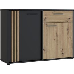 Kommode FORTE "Cardigan", schwarz, artisan eiche, B:115,8cm H:82,3cm T:34,4cm, Holzwerkstoff, Sideboards, Kommode, Kommode, 2 farbig, Stauraum, Schubkasten, Soft Close, Breite 115,8cm