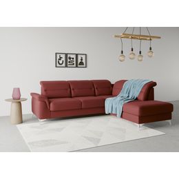 Sit & More Ecksofa SIT & MORE "Sinatra L-Form", rot (bordeaux), B:251cm H:85cm T:220cm, 100% Polyester, Sofas, Ecksofa, mit Ottomane, optional mit Kopfteilverstellung und Armteilfunktion