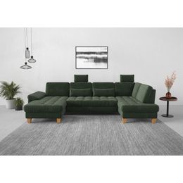 Sit & More Wohnlandschaft SIT & MORE "Westham U-Form", gr&uuml;n (jungle), B:338cm H:88cm T:172cm, 90% Polyester 10%Polyamid, Sofas, Wohnlandschaft, wahlweise mit Bettfunktion, Bettkasten, Sitztiefenverstellung