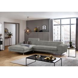 Ecksofa W.Schillig "piedroo, Designsofa mit tollem Sitzkomfort, elegant und bequem, L-Form", grau (grau r66), B:343cm H:70cm T:193cm, Chenille-Flachgewebe R66 (85% Polyester, 15% Nylon), Sofas, Ecksofa, Kopfteilverstellung, wahlweise mit Sitztiefenverstellung, Breite 343cm