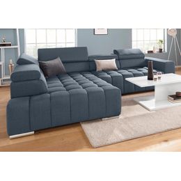 Ecksofa exxpo - SOFA FASHION "Elias, aktuelle Kreuzsteppung im Sitz, bequem, Breite 307cm, L-Form", blau (night sky), B:307cm H:94cm T:201cm, Struktur ( 100% Polyester), Sofas, Ecksofa, mit Kopf- bzw. R&uuml;ckenverstellung, wahlweise mit Bettfunktion