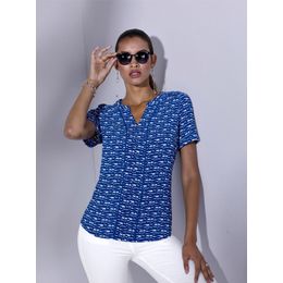CR&Eacute;ATION L Kurzarmbluse CREATION L, Damen, Gr. 46, blau (royalblau, wei&szlig;, bedruckt), 95% Polyester, 5% Elasthan, bedruckt, gemustert, mehrfarbig, Rundhals, Blusen Kurzarmbluse