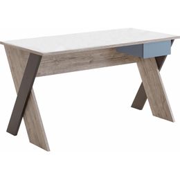 Schreibtisch FMD "Nona 6", braun (sandeichefarben, wei&szlig;), B:135cm H:76,5cm T:67,5cm, Tische, Schreibtisch