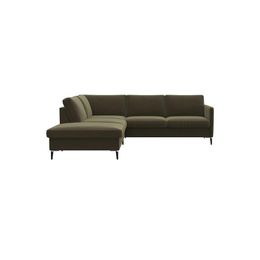 Ecksofa FLEXLUX "Fiore, L-Form", gr&uuml;n (moss gr&uuml;n), B:234cm H:85cm T:225cm, 100% Polyester, Sofas, Ecksofa, schmale Armlehnen, F&uuml;&szlig;e Alu/schwarz, B/T 234/225cm, Kaltschaum im Sitz
