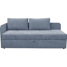 Schlafsofa Alina "Marla", blau (blaugrau xbo 26), B:205cm H:73cm T:95cm, Struktur fein XBO (100% Polyester), Sofas, Schlafsofa, inkl. Stauraum & 2 R&uuml;ckenkissen, Armlehne wahlweise links oder rechts