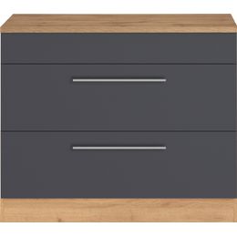 Unterschrank KOCHSTATION "KS-Wien", schwarz (anthrazit, wotaneiche, wotaneiche), B:100cm H:85cm T:60cm, Holzwerkstoff, Schr&auml;nke, Unterschrank, 100 cm breit, auch als Kochfeldumbauschrank nutzbar