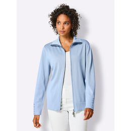 Strickjacke CREATION L PREMIUM, Damen, Gr. 46, blau (eisblau), 97% Baumwolle, 2% Polyamid, 1% Polyester, unifarben, Strickjacken Strickjacke