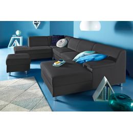 Wohnlandschaft Home Affaire "Jamie, zeitloses Design, fester Sitzkomfort, viel Platz, U-Form", schwarz, B:308cm H:72cm T:80cm, Sofas, Wohnlandschaft, wahlweise mit Bettfunktion