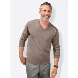 V-Ausschnitt-Pullover Marco Donati "V-Pullover", Herren, Gr. 58, beige (natur, meliert), 100% Schurwolle, unifarben, Pullover V-Ausschnitt-Pullover