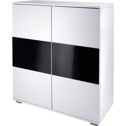 Hochkommode Priess, schwarz-wei&szlig; (wei&szlig;, schwarzglas), B:82cm H:103cm T:38cm, Sideboards, Hochkommode
