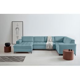 Wohnlandschaft OTTO HOME "Grazzo, aktuelle Steppung im Sitz, viel Platz, U-Form, Breite 332cm", blau (eisblau), B:332cm H:80cm T:199cm, 100% Polyester (recycelt), Sofas, Wohnlandschaft, hochwertige Stoffe aus recyceltem Material, Steppung im Sitzbereich
