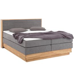 Boxspringbett Home Affaire "Cavan", grau (anthrazit), L:220cm, Microfaser (100% Polyester), Komplettbetten, Boxspringbett, Eiche, inkl. Bettkasten & Topper, verschiedene H&auml;rtegrade (auch H4)