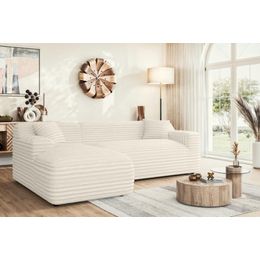Ecksofa Home Affaire "LILLIANA Designsofa, L-Form mit Recamiere rechts/links bestellbar", beige (creme), B:256cm H:76cm T:160cm, 100% Polyester, Sofas, Ecksofa, L-Form mit Wellenunterfederung, Ma&szlig;e B/T/H: 256/160/76 cm