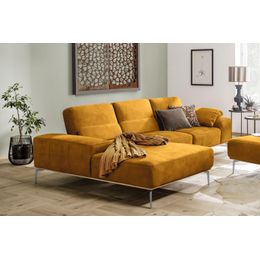 Ecksofa W.Schillig "run, Designsofa, bequem, L-Form", gelb (brandy s37), B:299cm H:88cm T:178cm, Longlife Xtra-Leder Z73: Naturwalkleder der Luxusklasse aus den erlesensten Rohh&auml;uten. Hautst&auml;rke 1, 1 &ndash; 1, 3 mm;ROHLEDER Jacquard-Flachgewebe Q2 W60 (63% Polyester, 37% Polyacryl);ROHLEDER Chenille-Flachgewebe Q2 W77 (68% Polyacryl, 32% Polyester);Stoff S37 (100% Polyester), Sofas, Ecksofa, mit elegan