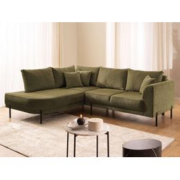 Ecksofa Home Affaire "NELLIA L-Form mit Ottomane rechts oder links bestellbar, Breite 231 cm", gr&uuml;n, B:231cm H:83cm T:198cm, 100% Polyester, Sofas, Ecksofa, enth&auml;lt 5 R&uuml;ckenkissen, angenehmen Sitzkomfort, belastbar bis 480kg