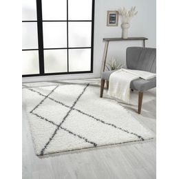 Hochflor-Teppich "My Shaggy Raute", beige (creme, dunkelgrau), B:120cm H:37mm L:180cm, Polypropylen (PP), MyFlair M&Ouml;BEL & ACCESSOIRES, Teppiche, Hochflor-Teppich, Shaggy, Scandi Rauten Design, leicht gl&auml;nzend, extra flauschig