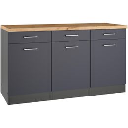 Unterschrank KOCHSTATION "KS-Milan", grau (anthrazit), B:150cm H:86cm T:60cm, Holzwerkstoff, Schr&auml;nke, Unterschrank, Unterschrank 150 cm, matte oder hochgl&auml;nzende Fronten