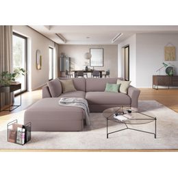 Sit & More Ecksofa SIT & MORE "Cadabra L-Form", rosa (altrosa), B:243cm H:80cm T:198cm, Samtoptik (100% Polyester);Soft clean (98% Polyester, 2% Polyamid);Struktur fein (100% Polyester), Sofas, Ecksofa, Breite 243 cm, inklusive Sitztiefenverstellung