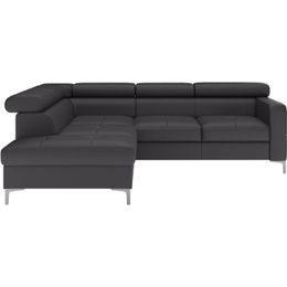 Ecksofa COTTA "Sammy L-Form", schwarz, B:239cm H:74cm T:207cm, Microfaser Primabelle (100% Polyester);Die R&uuml;ckseite und die Liegefl&auml;che der Bettfunktion in NaturLEDER ist mit schwarzem Spannstoff bezogen, Sofas, Ecksofa, mit Kopfteilverstellung, wahlweise mit Bettfunktion & Bettkasten