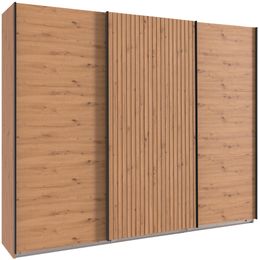 Schwebet&uuml;renschrank wimex "Andorra by fresh to go", braun (artisan eiche nachbildung, akustikpaneel optik artisan eiche nachbildung), B:300cm H:216cm T:65cm, Holzwerkstoff, Schr&auml;nke, Schwebet&uuml;renschrank, Mit 3D-Leisten f&uuml;r Akustikpaneel-Optik