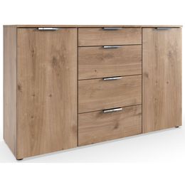 Kombikommode wimex "Level by fresh to go", braun (plankeneiche nachbildung), B:135cm H:84cm T:41cm, Holzwerkstoff, Sideboards, Kombikommode, 2-t&uuml;rig, mit 4 Schubladen und soft-close Funktion, 135cm breit