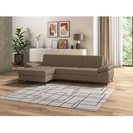 Ecksofa DOMO collection "Capelo, komfortabel, klare Linien zeichnen dieses Design aus, L-Form", braun (cappucino), B:297cm H:84cm T:160cm, 49% Polyester, 34% Viskose, 9% Leinen, 8% Polyacryl, Sofas, Ecksofa, mit Armteilverstellung, wahlweise mit Bettfunktion, Federkern