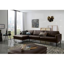 Ecksofa 3C CANDY "Aidan modernes Sofa in aktueller Formensprache, bequem, L-Form", braun, B:318cm H:81cm T:154cm, 100% Leder, Sofas, Ecksofa, eleganter Stil mit hohem Sitzkomfort, auch mit Lederbezug