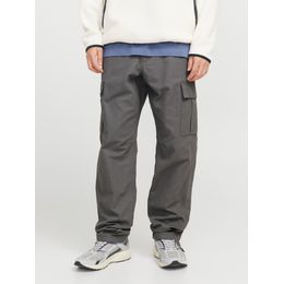 Jack & Jones Cargohose JACK & JONES "JPSTKANE BARKLEY CARGO PANT NOOS", Herren, Gr. 31, L&auml;nge 32, grau (castlerock), Web, Obermaterial: 100% Baumwolle, unifarben, relaxed fit kn&ouml;chellang, Hosen Cargohose