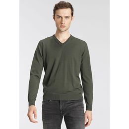 V-Ausschnitt-Pullover OLYMP "OLYMP Strick Casual", Herren, Gr. XXL, gr&uuml;n (olive), Obermaterial: 100% Schurwolle, tailliert, V-Ausschnitt, Pullover V-Ausschnitt-Pullover, klassischer Strickpullover