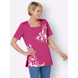 Longshirt Classic Basics "Longshirt", Damen, Gr. 44, pink (fuchsia, wei&szlig;), 100% Baumwolle, gebl&uuml;mt, gemustert, eckiger Ausschnitt, Shirts Longshirt