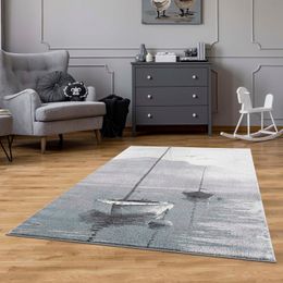 Teppich Carpet City "Savanna 9368", beige (cream), B:160cm H:11mm L:225cm, Polypropylen (PP), Teppiche, Teppich, Flachflor, mit Segelboot Motiv, Grau