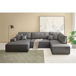 Wohnlandschaft OTTO HOME "FINNLEY U-Form XXL 329 cm - OTTO. Verl&auml;ssliche Qualit&auml;t.", grau (anthrazit), B:329cm H:85cm T:195cm, Bezugstoff 100% PES ;Atmungsaktives Gewebe ;Easy Clean ;Gramatur 340g/ qm +/- 5%, Sofas, Wohnlandschaft, Schlafsofa, Bettkasten, in Boucl&eacute;, Struktur fein und Mega Cord