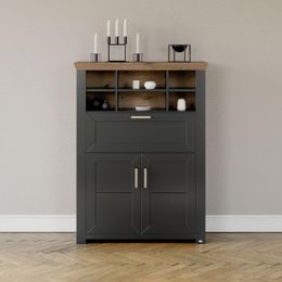 Highboard "York", grau (grau, eiche), B:105cm H:143cm T:42cm, MDF, SET ONE BY Musterring, Sideboards, Highboard, Typ 15, mit Holzt&uuml;ren und Klappe, Beleuchtung optional, Breite 105 cm