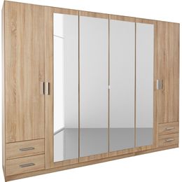 Dreht&uuml;renschrank Rauch "Dreht&uuml;renschrank Schrank Garderobe W&auml;scheschrank Schlafzimmer FLEXX", braun (struktureichefarben hell), B:270cm H:210cm T:54cm, Holzwerkstoff, Schr&auml;nke, Dreht&uuml;renschrank, mit 4 Schubk&auml;sten