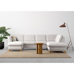 Wohnlandschaft Home Affaire "Trelleborg U-Form", silber, B:307cm H:86cm T:213cm, 95% Polyester, 5% Polyamid, Sofas, Wohnlandschaft, wahlweise mit Bettfunktion und Bettkasten, inkl. Federkern-Polsterung