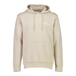 Hoodie LINDBERGH, Herren, Gr. L, beige (lt stone), Sweatware, Obermaterial: 76% Baumwolle, 17% Polyester, 7% Elasthan, bedruckt, relaxed fit taillenbedeckt, B&uuml;ndchen, Sweatshirts Hoodie, Mit Schriftzug
