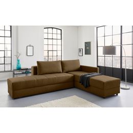 Ecksofa "LooksIII L-Form", braun (messing), B:287cm T:229cm, Struktur (100% Polyester);Feinstruktur (100% Polyester), LOOKS by Wolfgang Joop, Sofas, Ecksofa, durch Drehfunktion zum Bett wandelbar, inklusive Staufach