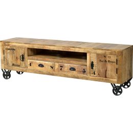 Lowboard Sit "RUSTIC &ndash; Lackiertes Mangoholz mit Gebrauchsspuren & Stauraum", beige (natur), B:200cm H:55cm T:40cm, Massivholz, Sideboards, Lowboard, Rustikales RUSTIC Lowboard aus lackiertem Mangoholz mit Charme