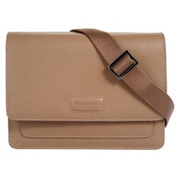Umh&auml;ngetasche Bugatti "ELSA", Damen, Gr. B/H/T: 25cm x 18cm x 7cm onesize, beige (sand), Leder, leicht gl&auml;nzend, unifarben, Taschen Umh&auml;ngetasche, echt Leder