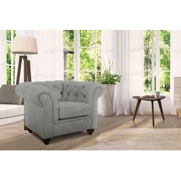 Sessel Home Affaire "Duc Chesterfield", grau (hellgrau), B:105cm H:74cm T:89cm, Samtoptik (100% Polyester);Samtoptik (100% Polyester);Luxus-Microfaser Lederoptik (100% Polyester), Sessel, Sessel, hochwertige Knopfheftung im R&uuml;cken, Samtoptik mit changierender Optik