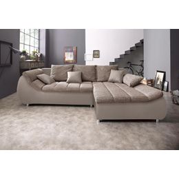 Ecksofa Home Affaire "Imola, bequem, aktuelle Steppung im Sitz, L-Form, Breite 270cm", braun (cappuccino, cappuccino), B:270cm H:90cm T:170cm, Microfaser PRIMABELLE (100% Polyester) / Struktur (82% Polyester, 9% Viscose, 7% Baumwolle, 2% Nylon);Kunstleder SOFTLUX / Struktur (82% Polyester, 9% Viscose, 7% Baumwolle, 2% Nylon), Sofas, Ecksofa, wahlweise mit Bettfunktion
