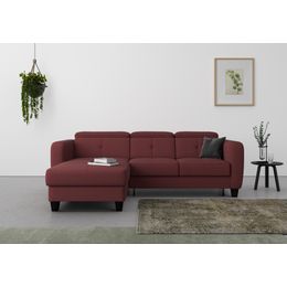 Sit & More Ecksofa SIT & MORE "Belluci L-Form", lila (chianti), B:247cm H:85cm T:170cm, Sofas, Ecksofa, inklusive Federkern, wahlweise mit Bettfunktion und Bettkasten
