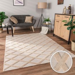 Teppich Paco Home "Utrecht 642", beige, B:160cm H:4mm L:220cm, Polyester, Teppiche, Teppich, Kurzflor, Uni Farben, 3D-Design, Rauten Muster, Hoch-Tief Effekt