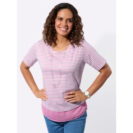2-in-1-Shirt Casual Looks "Ringelshirt", Damen, Gr. 52, orchidee, ecru, geringelt, 100% Baumwolle, gemustert, gestreift, Rundhals, Shirts 2-in-1-Shirt