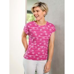 Rundhalsshirt Classic Basics "Shirt", Damen, Gr. 40, fuchsia, wei&szlig;, bedruckt, 100% Baumwolle, gemustert, mehrfarbig, Rundhals, Shirts Rundhalsshirt